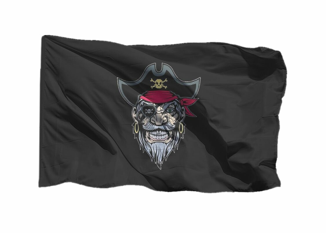 Флаг пирата с бородой чёрный на сетке, 70х105 см для уличного флагштока