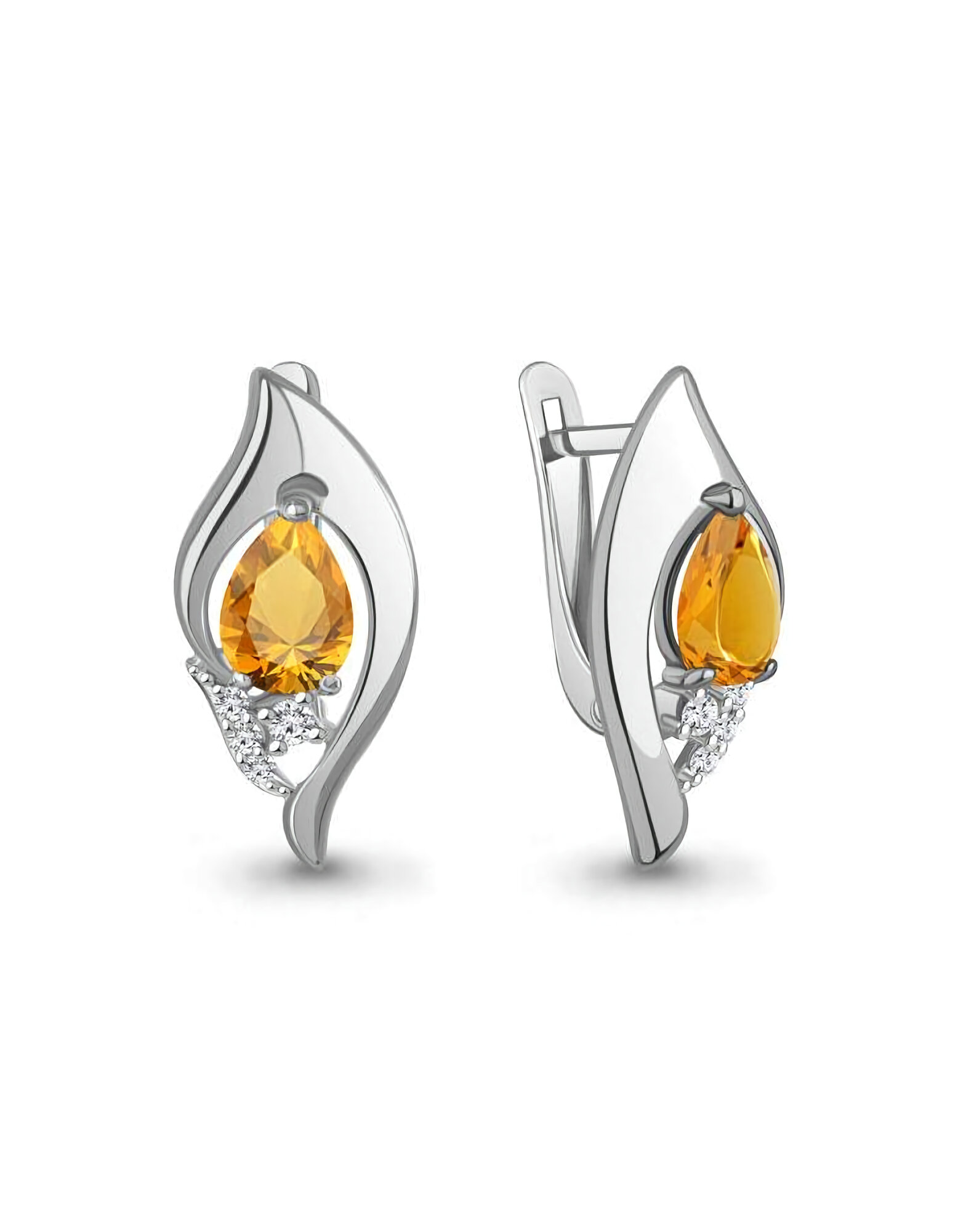 Серьги пусеты, серебро, 925 проба, родирование, фианит