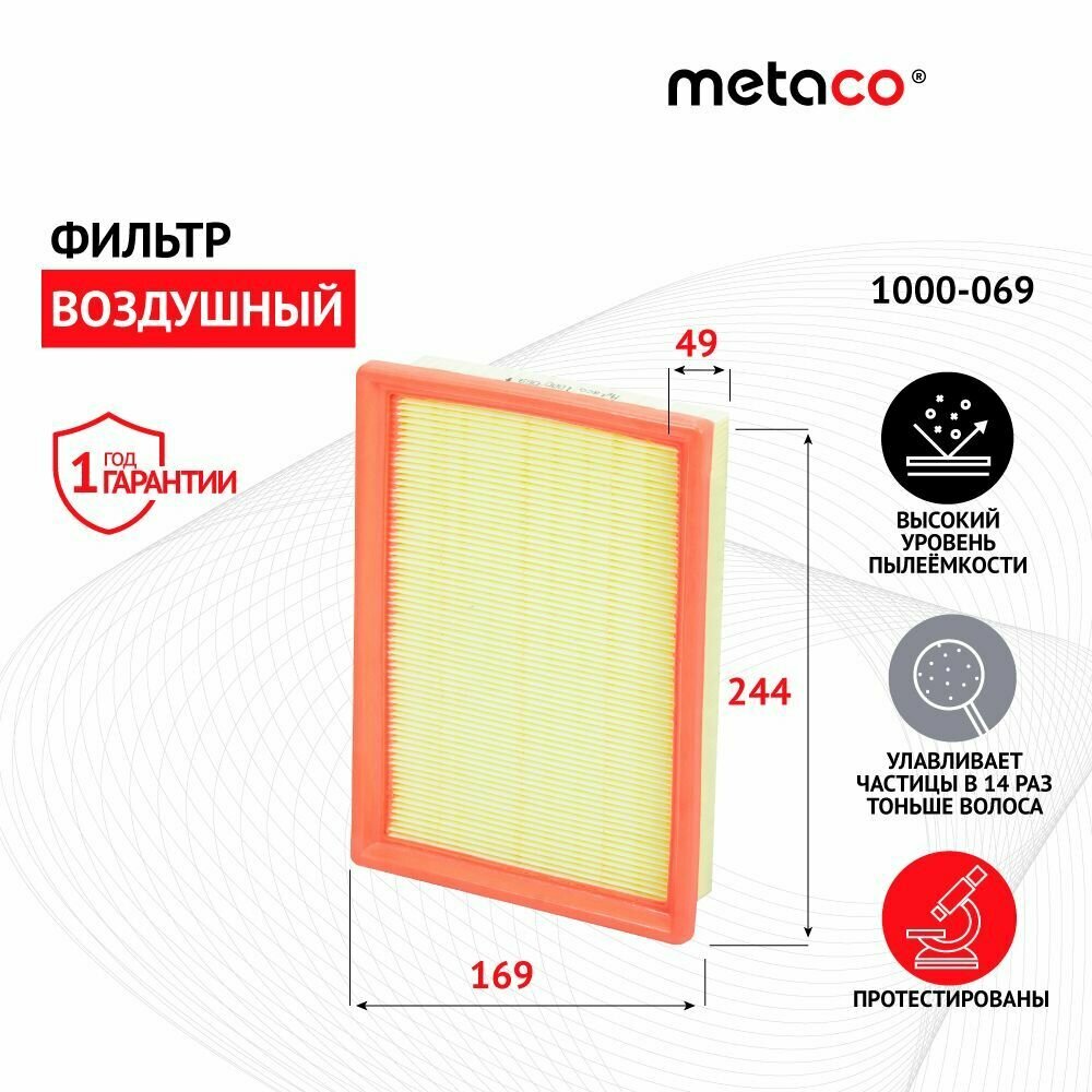 Фильтр воздушный METACO, Chevrolet Шевроле Aveo Авео, 96950990, 96950990, 1000-069