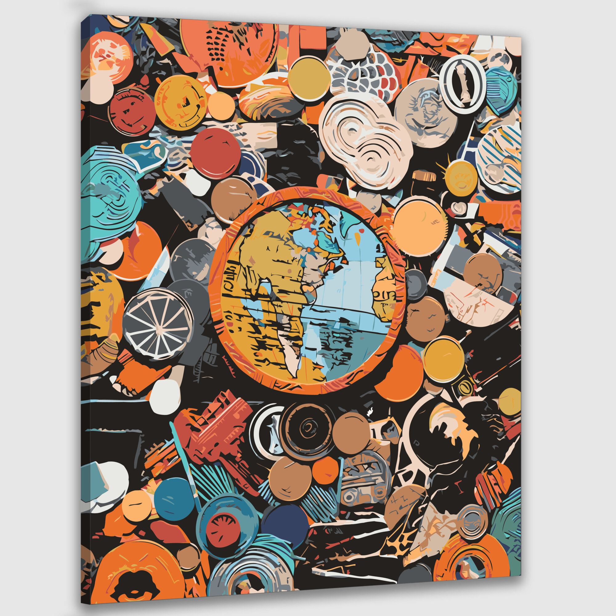 Картина по номерам 40x50 см, картина, коллаж, смешанная техника, вырезы, валюты, купюры, монеты, гобелен, яркие цвета