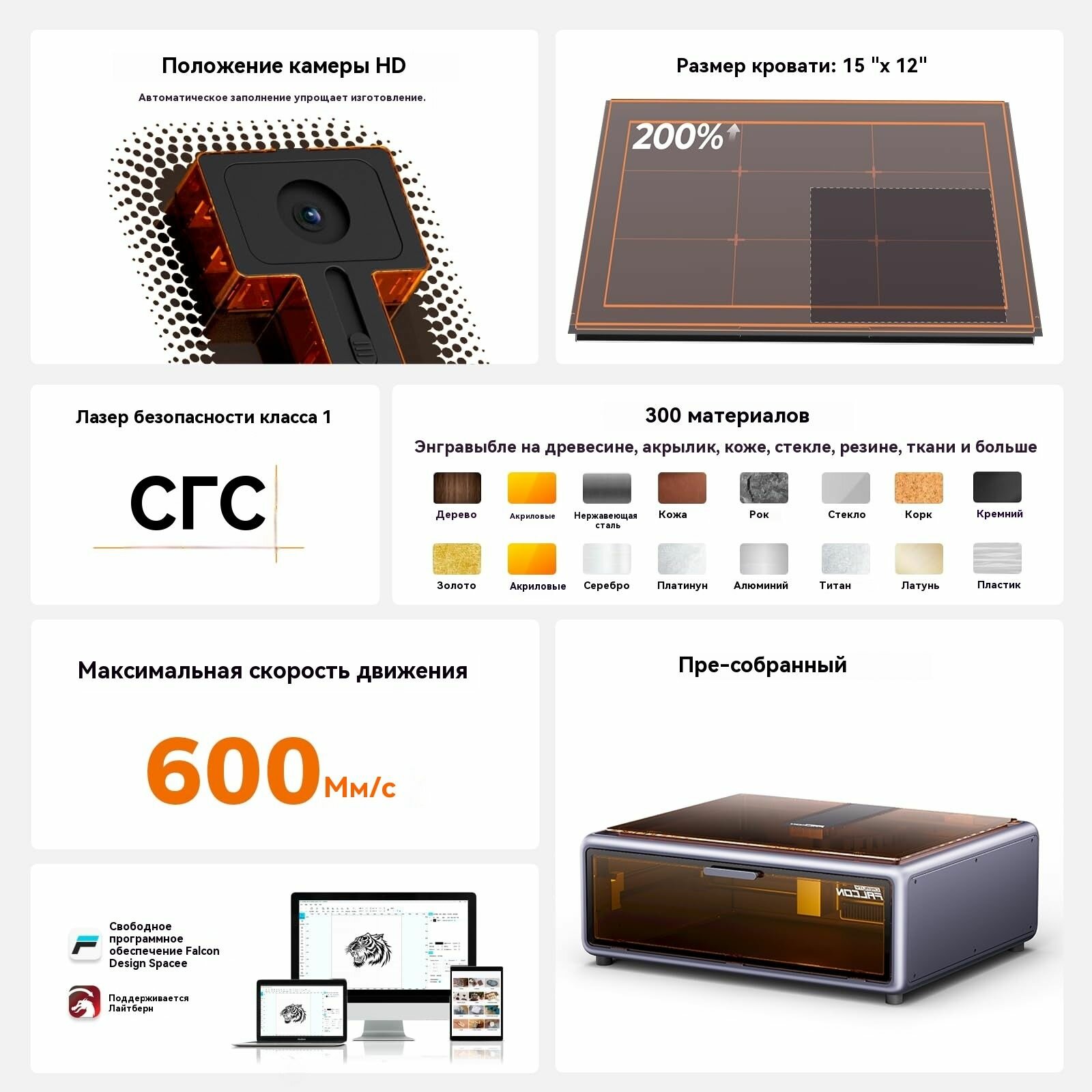 Creality Laser Engraver Falcon A1 10W с полностью закрытой конструкцией, высокой совместимостью и простотой сборки, скоростью до 600 мм / с,