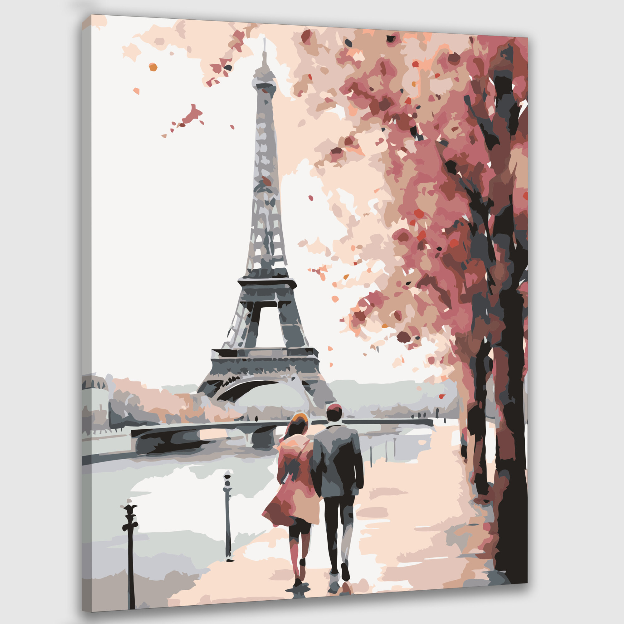 Картина по номерам 40x50 см, акварель, иллюстрация, пара, рука, река Сена, Париж, Эйфелева башня, свободные мазки