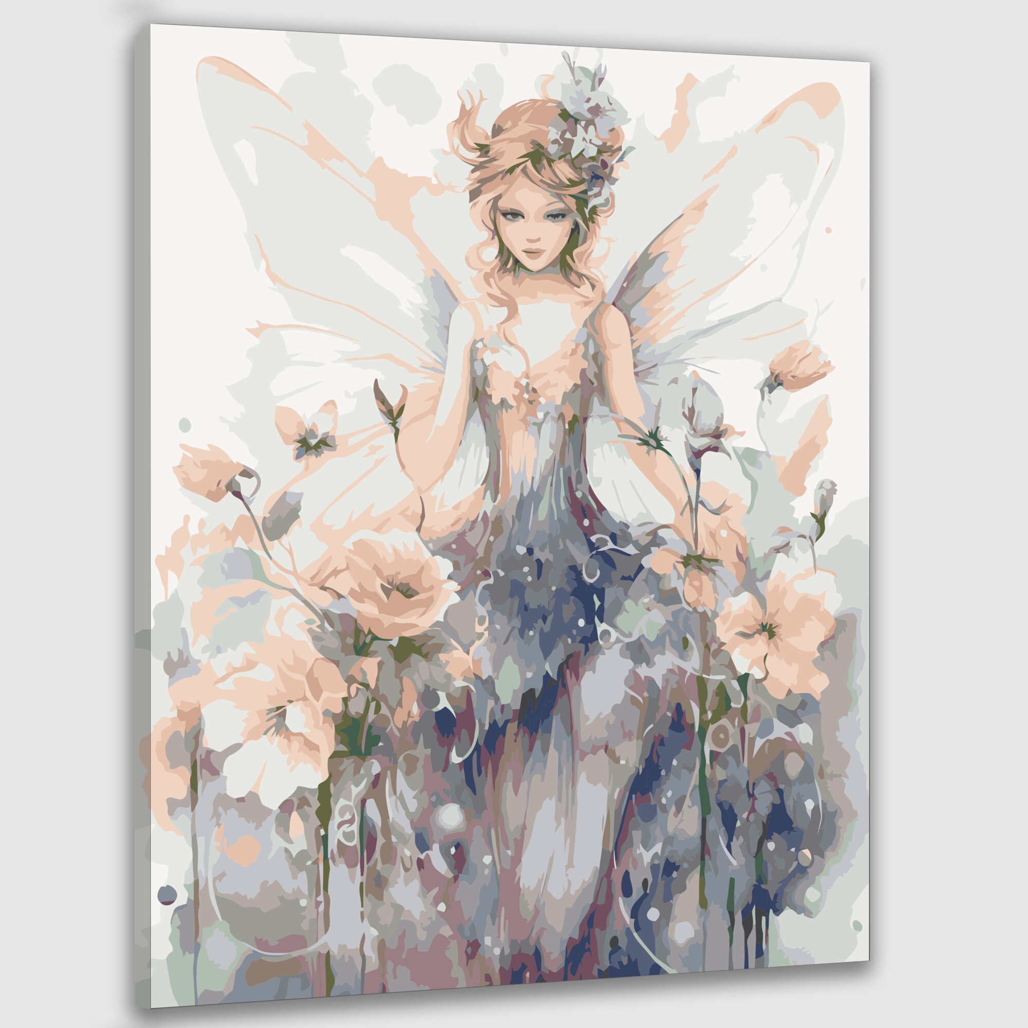 Картина по номерам 40x50 см, фея, крылья, лепесток цветка, платье, корона, цветы, аура очарования, волшебство
