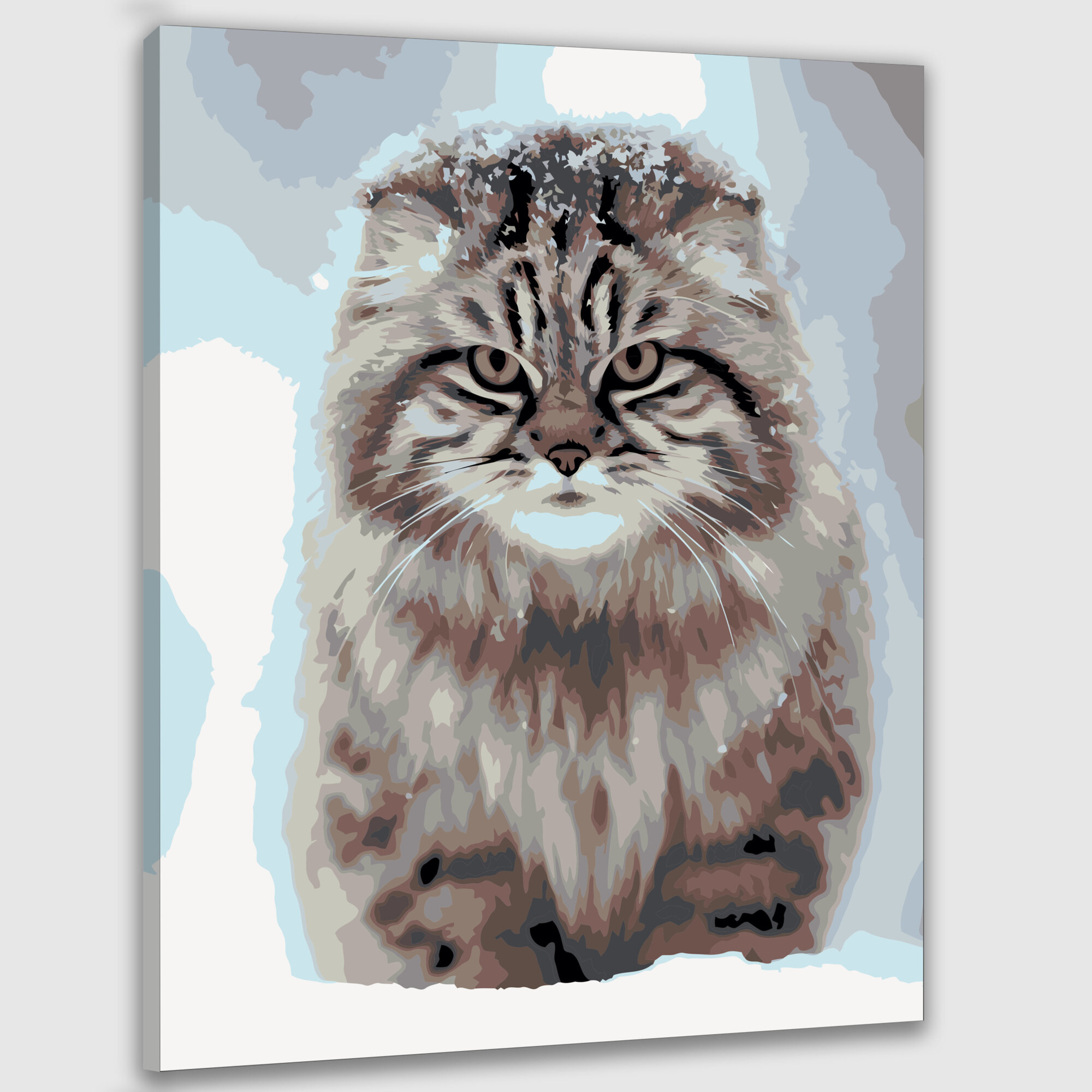 Картина по номерам 40x50 см, цифровая картина, Манул, сибирский манул, заснеженный ландшафт, густая шерсть