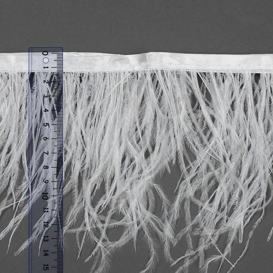 Перья на ленте Страус FBY-15-01 шир.15см цв. белый уп.2м