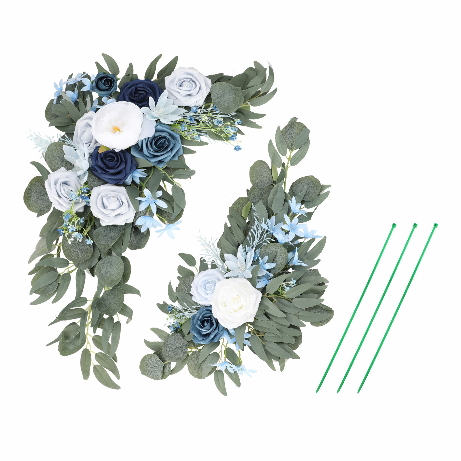 2 искусственные цветочные гирлянды для свадебной арки, приветственной вывески, цветочного оформления, фона для приема гостей, синего цвета.