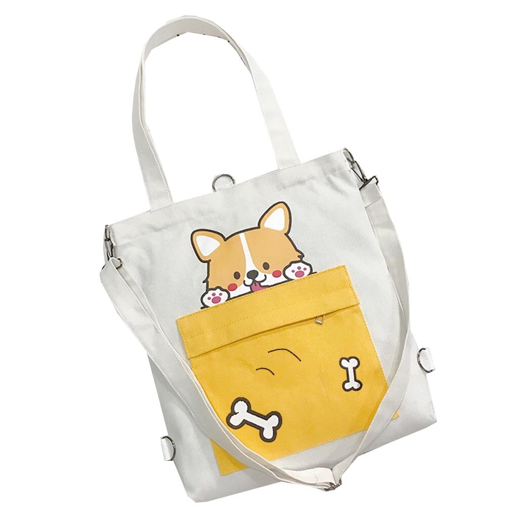 Рюкзак с милой собачкой, холщовая школьная сумка для книг, Студенческий рюкзак, сумка через плечо для девочек-подростков
