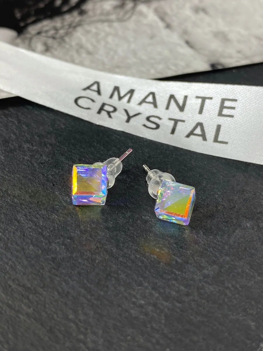 Серьги пусеты Amante crystal, кристаллы Swarovski, размер 5 мм, мультиколор — фото 1