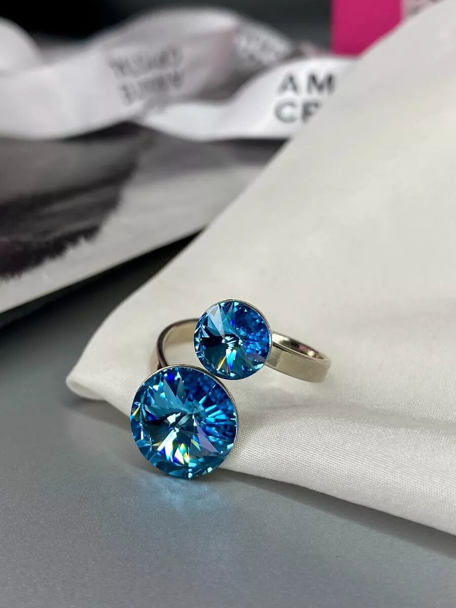 Кольцо Amante crystal, кристалл, кристаллы Swarovski, голубой — фото 1