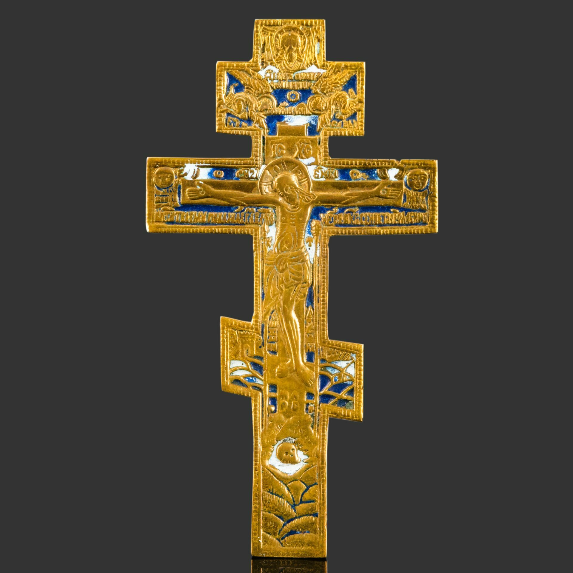 Крест киотный староверов-беспоповцев "Распятие Христово" с растительным декором на обороте (средний)