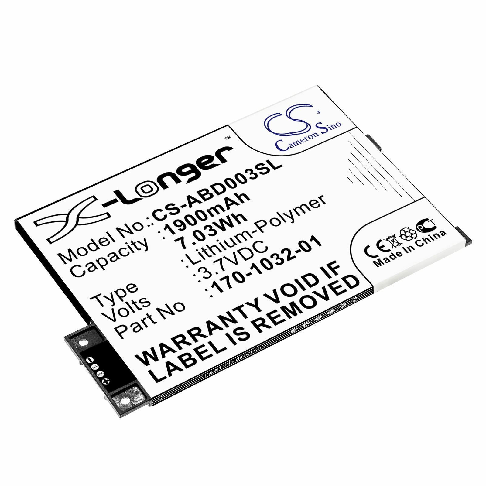 CS-ABD003SL Электронная книга батарея Подходит для бренда Амазон Подходит модель Kindle 3, Kindle 3 Wi-fi, Kindle 3G, Kindle Graphite 1900mAh / 7.03WhmAh 3.7V
