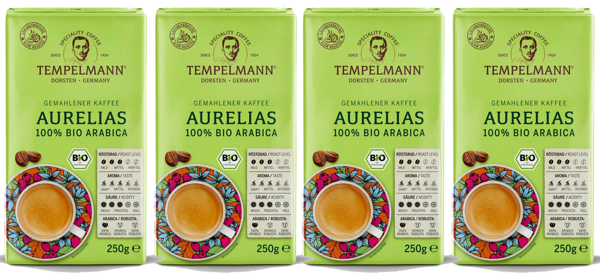 Кофе молотый Tempelmann AURELIAS 100% BIO Arabica (Германия) 250 гр. х 4 шт.