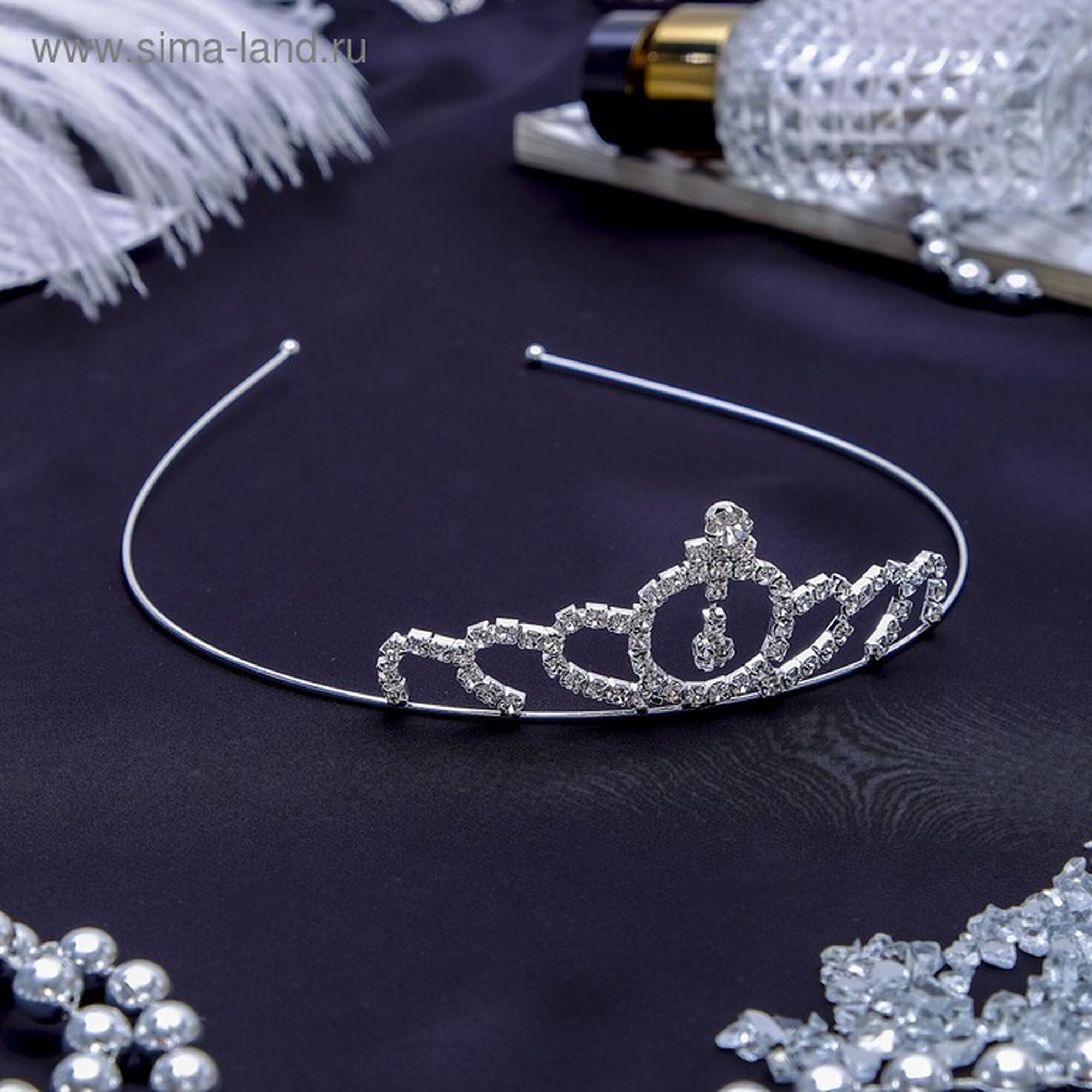 Диадема Сима-ленд "Блум", женская, металл, со стразами, серебристая, 3,5 см