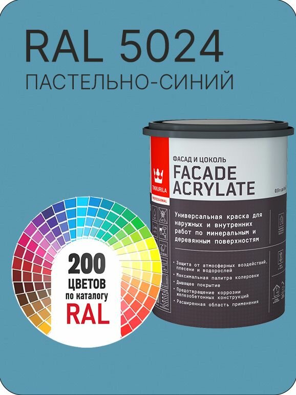Tikkurila Facade Acrylate краска для фасадов и интерьеров цвет пастельный синий Ral 5024 0.9 л.