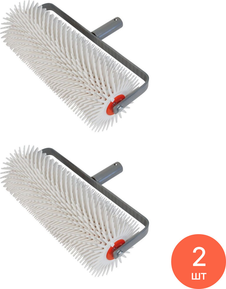 Валик игольчатый для наливных полов USPEX / Успех Макси на металлическом стержне, пластиковый, белый, рабочая часть 300мм, иглы 30мм / строительство и ремонт (комплект из 2 шт)