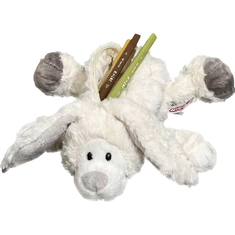 Вместительный плюшевый пенал с милым дизайном в виде зайчика с зубами, мягкий чехол для ручки, эстетичный органайзер для канцелярских принадлежностей для школьников и детей.