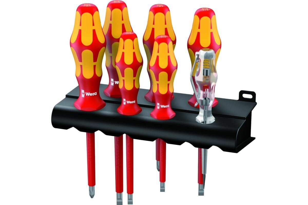 Набор диэлектрических отверток Wera, VDE, индикатор напряжения, подставка, 7 предметов, WE006147