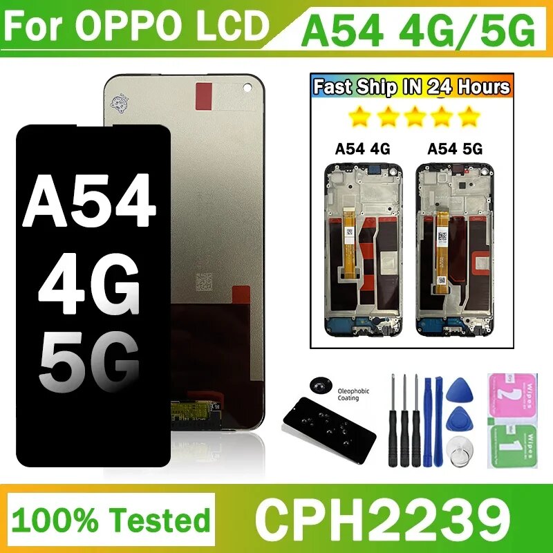 Протестированный ЖК-дисплей A54 для Oppo A54 4G CPH2239, ЖК-экран + дигитайзер сенсорной панели для Oppo A54 5G CPH2195, OPG02, рамка дисплея A54 4G With Frame
