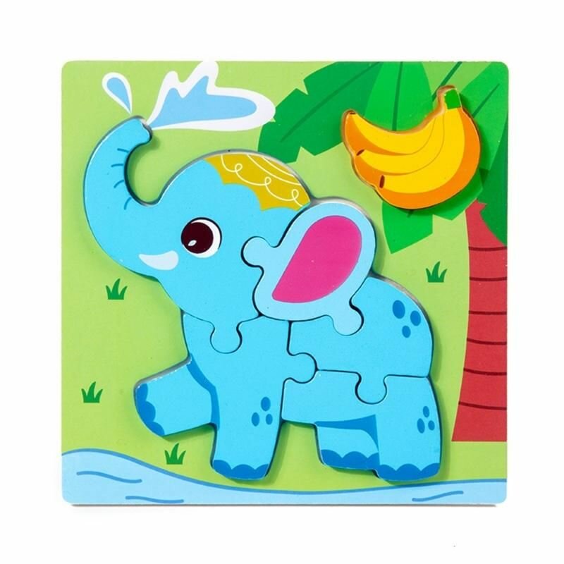 Деревянная Игра на Сочетание для Развития Навыков Распознавания Еды у Детей, - слон