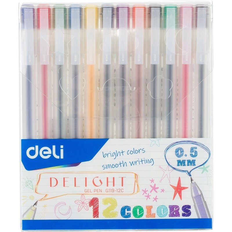 Набор гелевых ручек Deli Delight д. ш.0,5 мм, лин 0,35 мм,12 цв EG119-12C