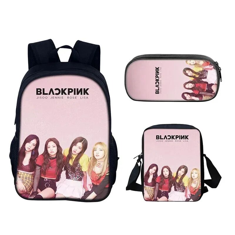 Рюкзак школьный Kpop Black Pink Lisa Rose сумка для обеда пенал комплект для школьников