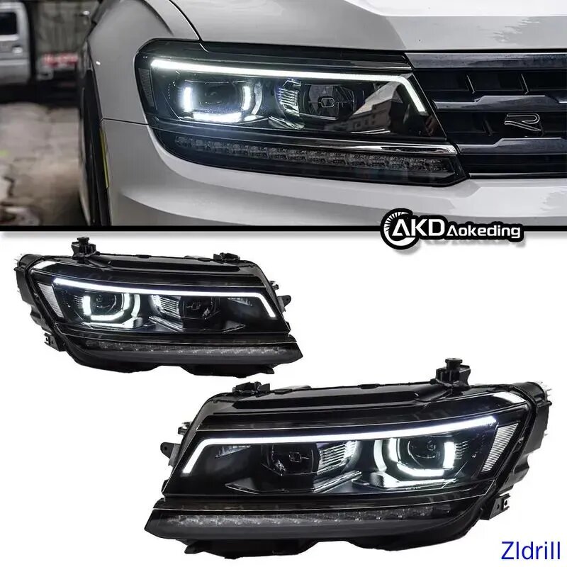 Zldrill Фара автомобильная, Светодиодная, 2 шт, арт. Подходит для 17-20 Volkswagen Tiguan L. Модификация фар. Высококачественные светодиодные фары. Дневные ходовые огни. Поворотники.