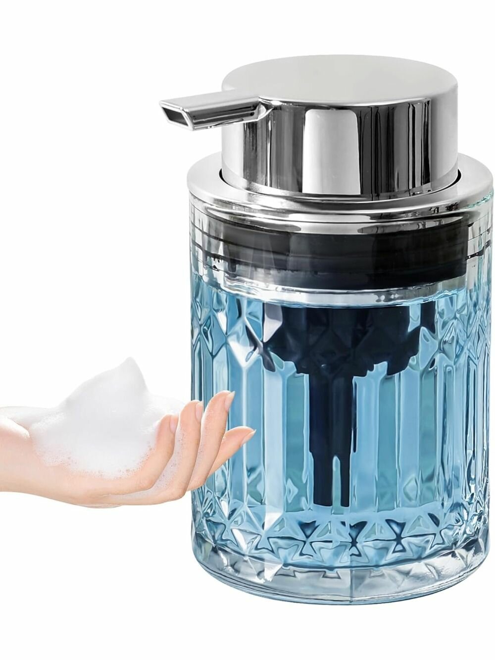Стеклянный диспенсер для пенного мыла в ванную, refillable, винтажный, с серебряной помпой