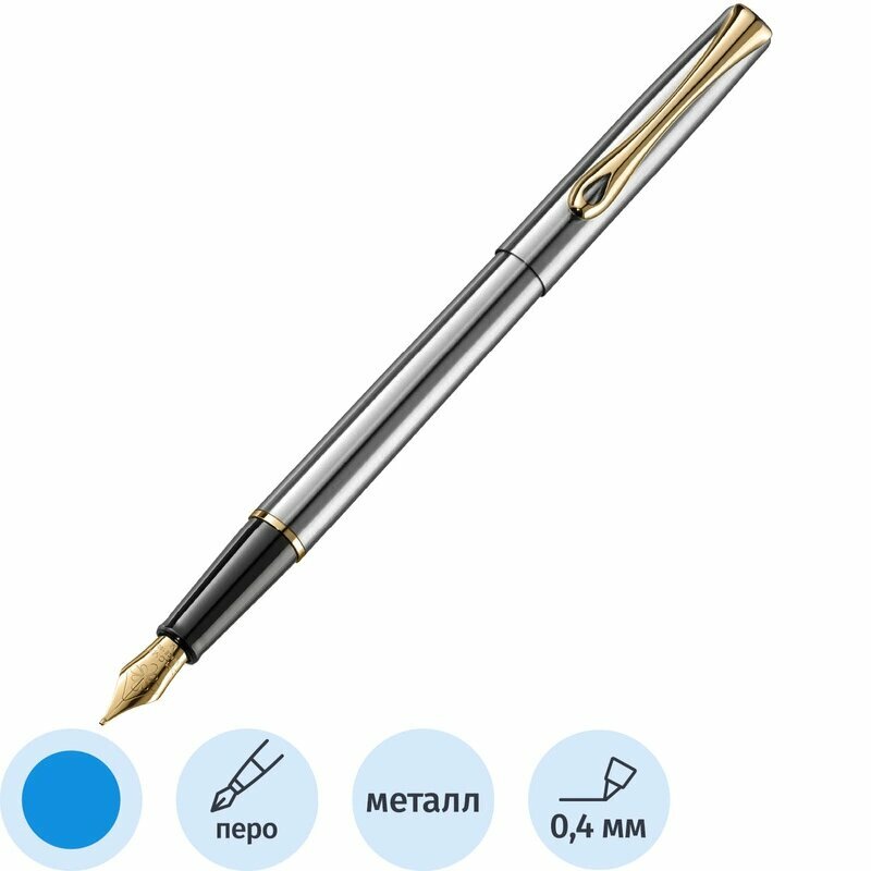 Ручка перьевая DIPLOMAT Traveller stainless steel gold F синий D10057453
