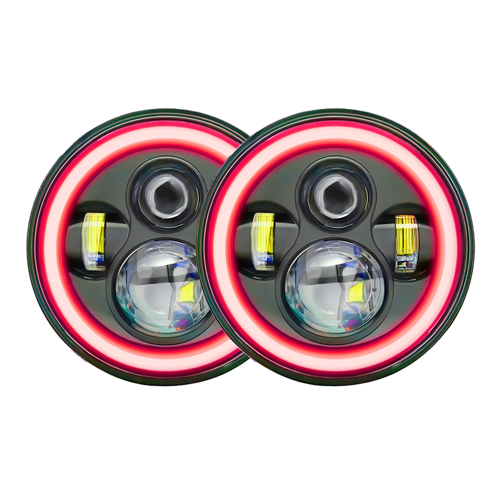 7-дюймовая светодиодная фара для автомобиля, мотоцикла, с поворотниками DRL, ближним и дальним светом, красная угловая фара, круглая, для замены на Jeep Wrangler, Hummer, Chevy, Ford SUV