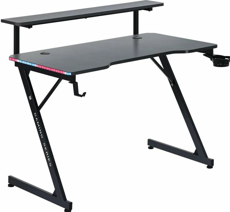 Стол компьютерный Defender Adamant полка, подвесы, черн, МДФ, RGB