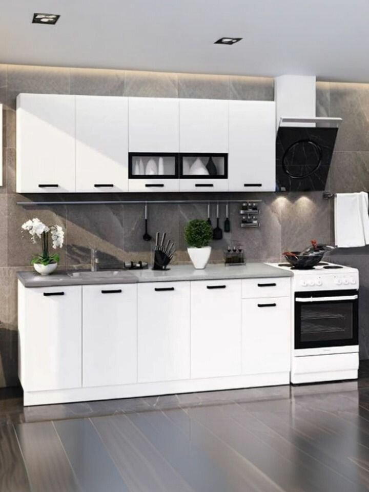 Кухонный гарнитур 2м Рио белый глянец/белый со столешницей, МИФ