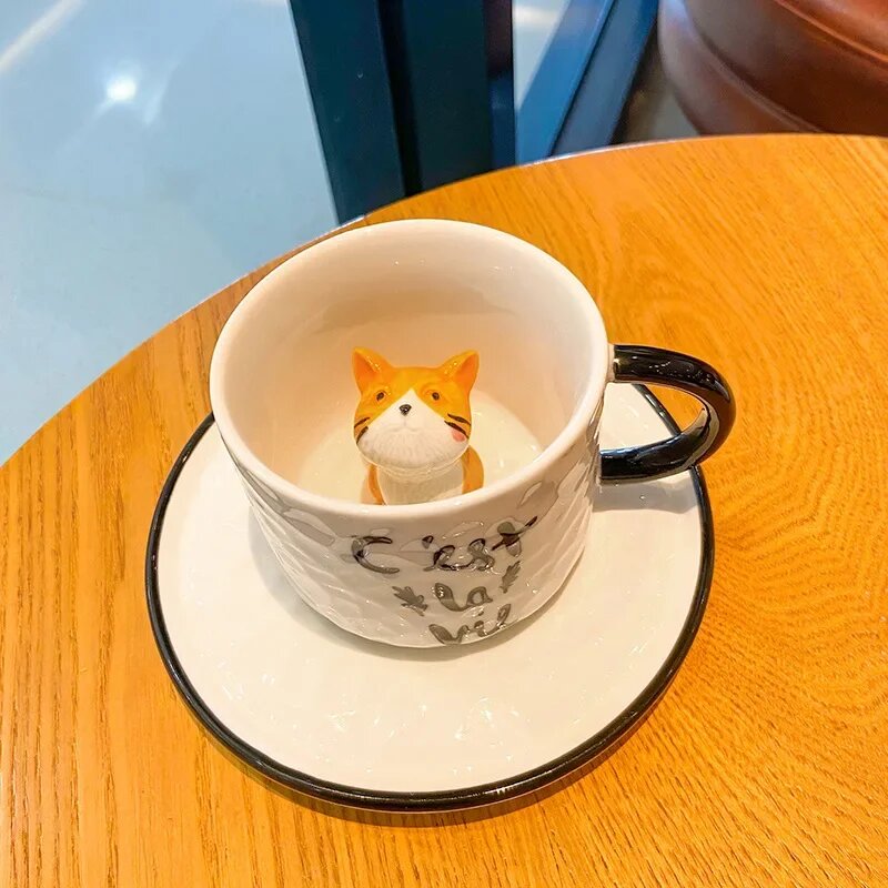 Кружка керамическая с котиком, 220 мл, Yellow ear