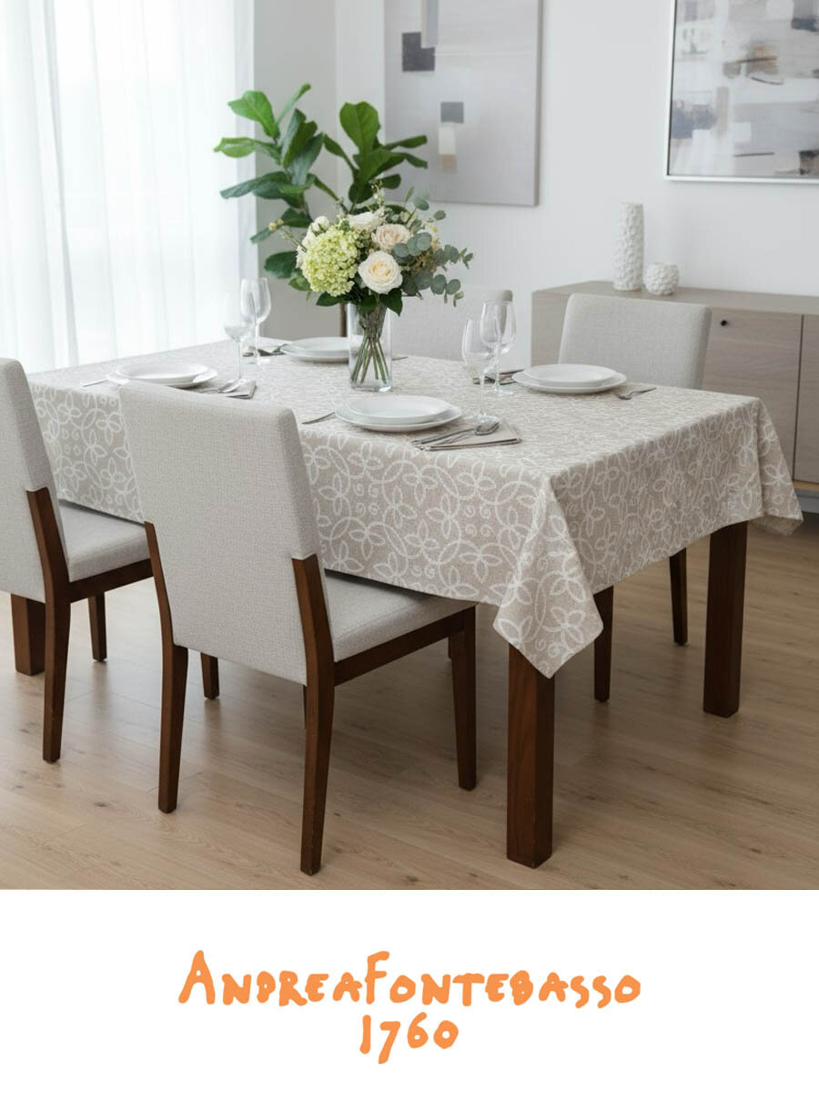 Скатерть прямоугольная Andrea Fontebasso Chic 150x300 см, бежевая с вышивкой