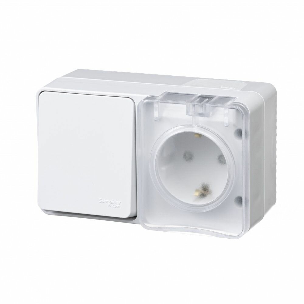Блок Розетка с/з + Выключатель 1-кл. IP54 белый Profi54 AtlasDesign ATN540170