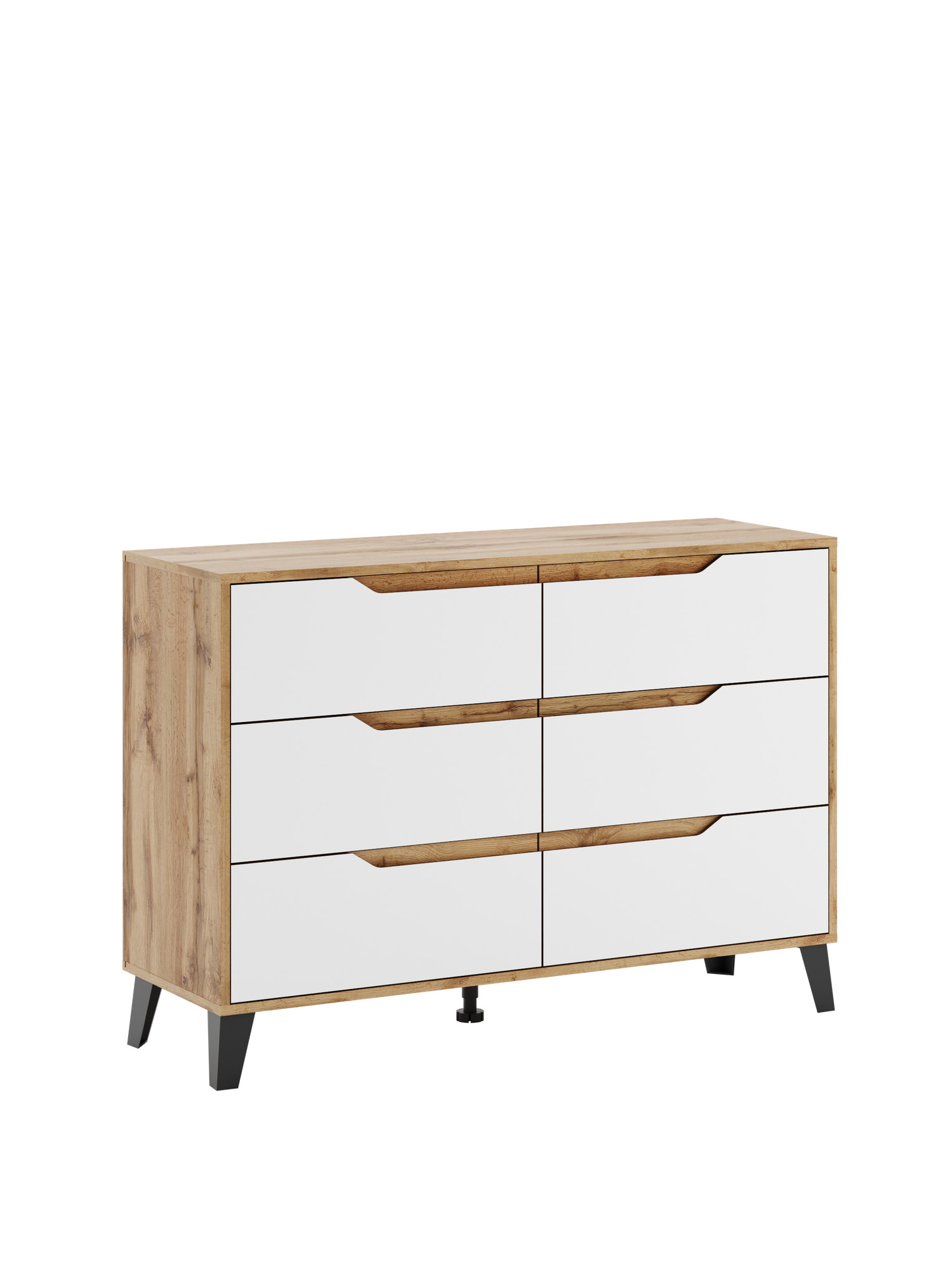 Комод с 6 ящиками и интегрированными ручками 1170х390х840, дуб вотан/белый