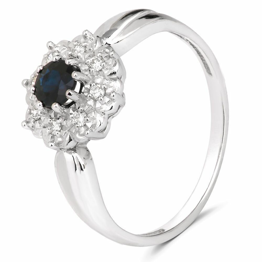 Перстень, белое золото, 585 проба, сапфир, бриллиант