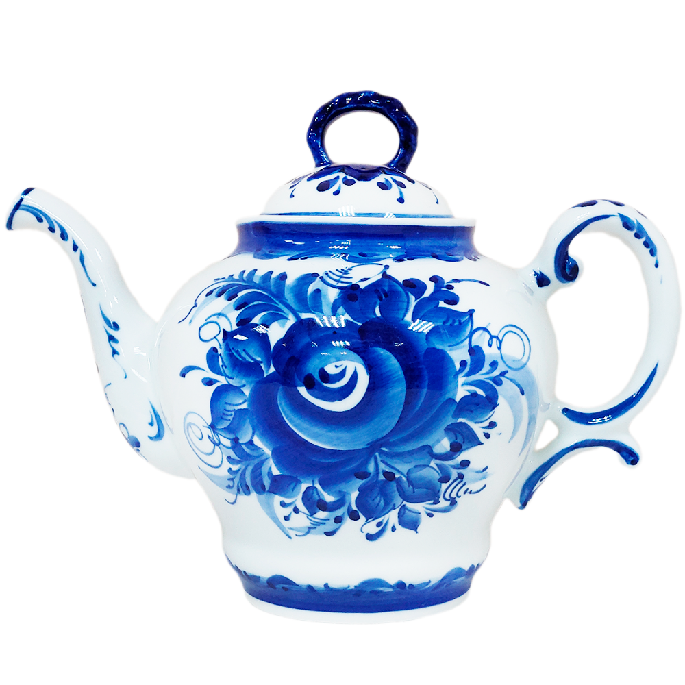 Фарфоровый заварочный чайник ручной работы "Травник", гжель