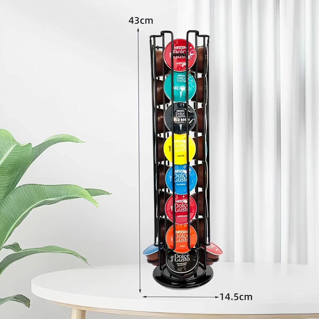 Чёрный, рный поворотный стеллаж для хранения кофейных капсул, вмещающий 32 штуки Dolce Gusto