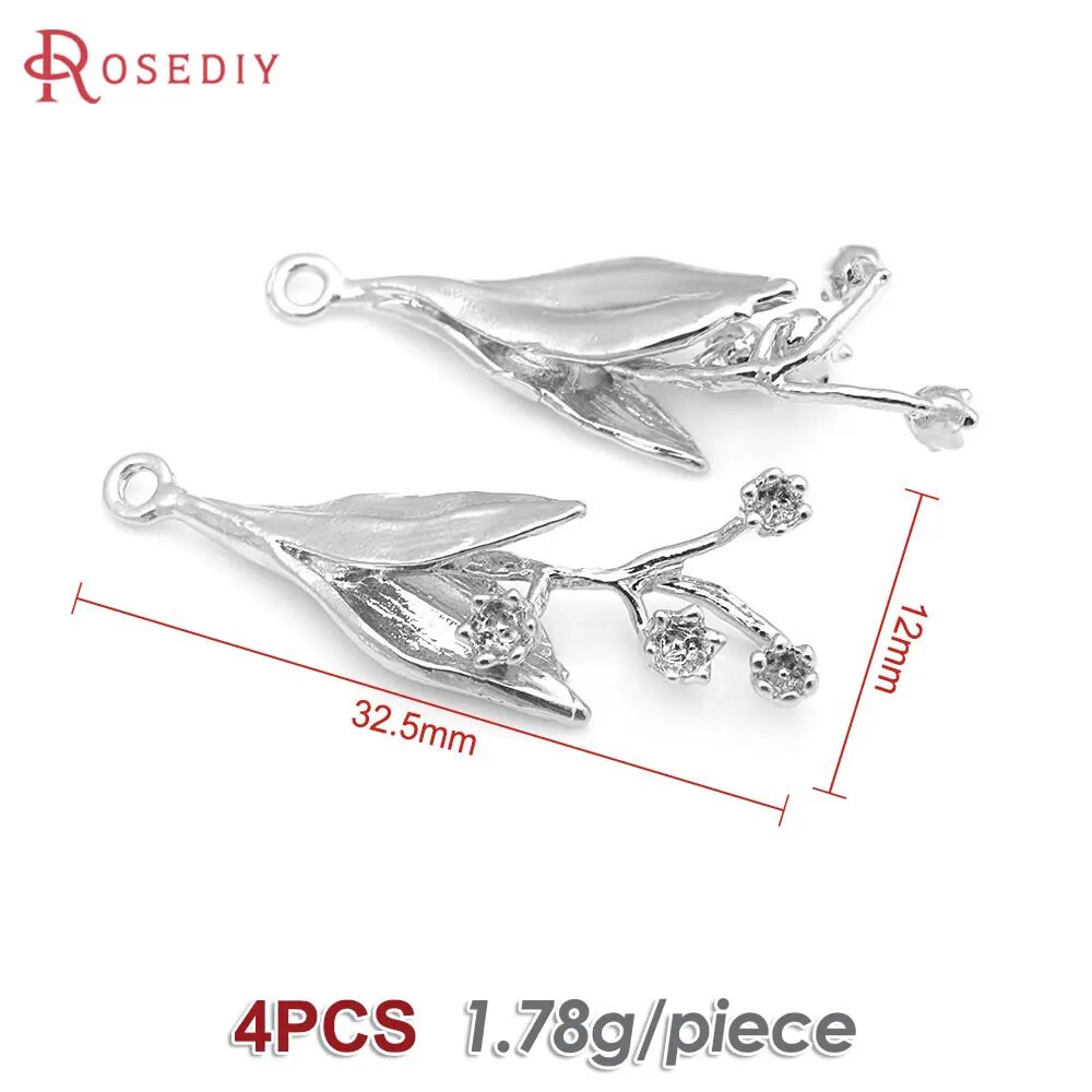 Латунные подвески Rosediy, цвет платины, набор из 4 штук 50316-Platinum Color