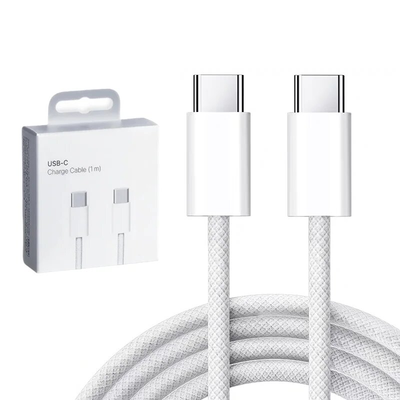 Плетеный кабель PD 60 Вт с двумя USB-C для быстрой зарядки для iPhone 15 16 Pro Max 15 16 Plus Кабель для быстрого зарядного устройства типа C с коробкой