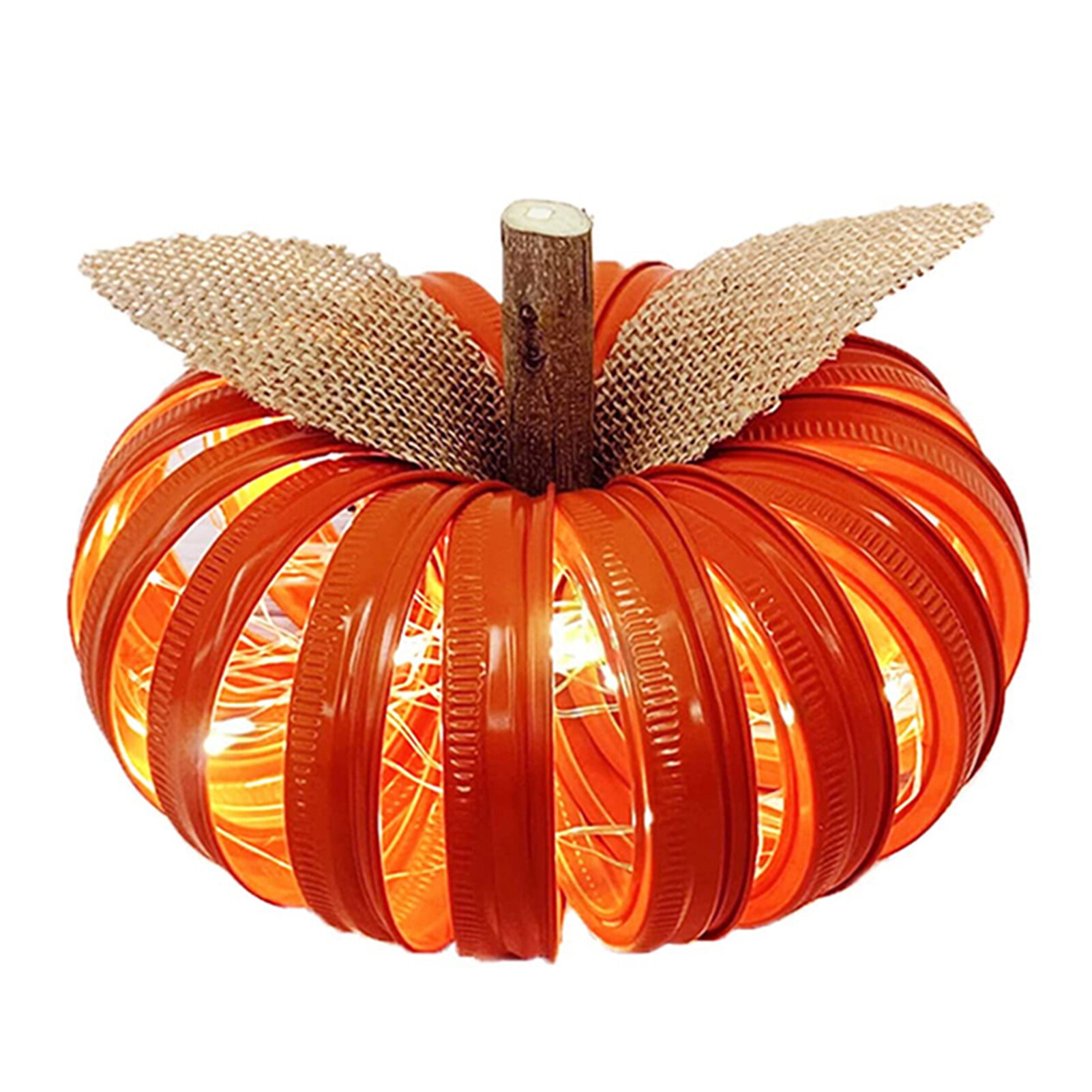 Декоративная подсветка для дома в форме тыквы из стеклянной банки Home Light Up Mason Jar Pumpkin, желтый цвет, размер 150*100*100 мм, вес упаковки 300 г, в комплект входят 1 подвесной элемент, для кухни, фурнiture, праздников, осени, дома, офиса,