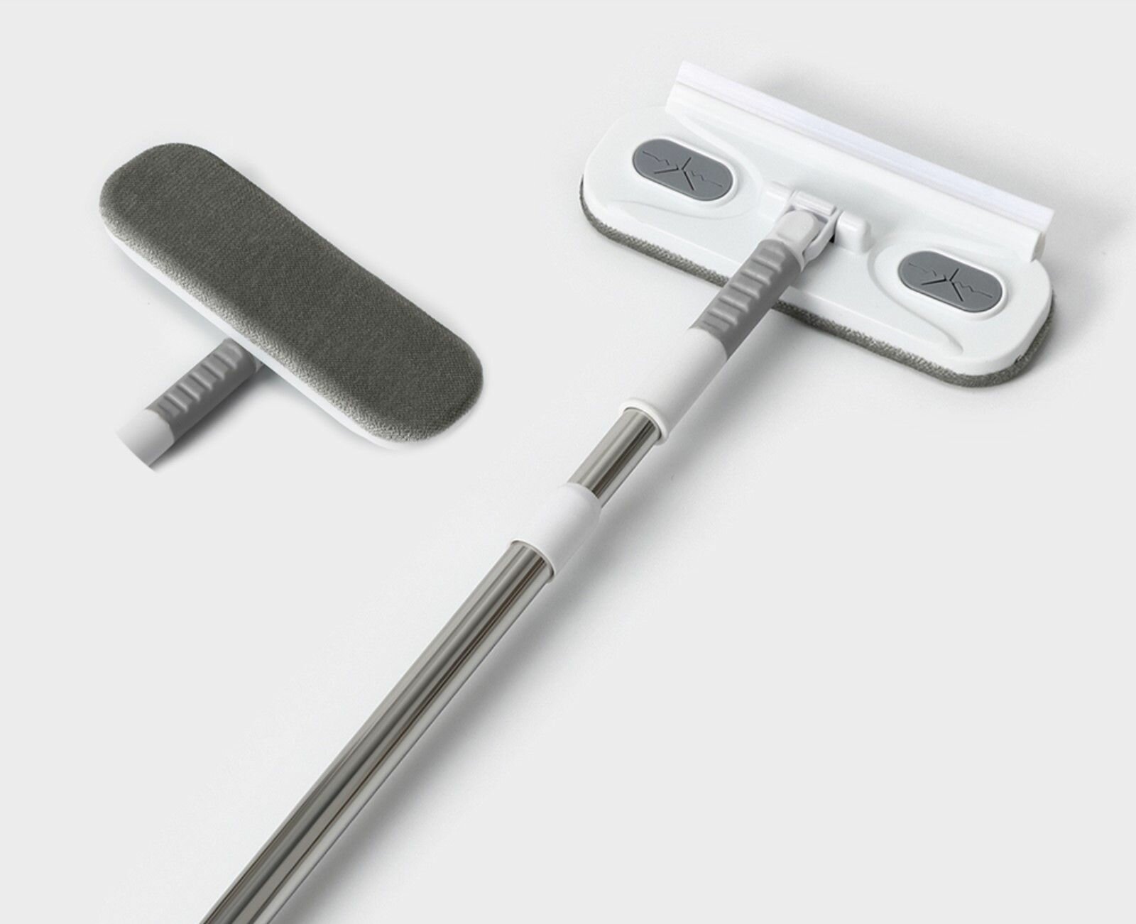 Щётка для окон, телескопическая нержавеющая ручка 77(123) см, силиконовый сгон 22 см, велюровая насадка 22х7 см