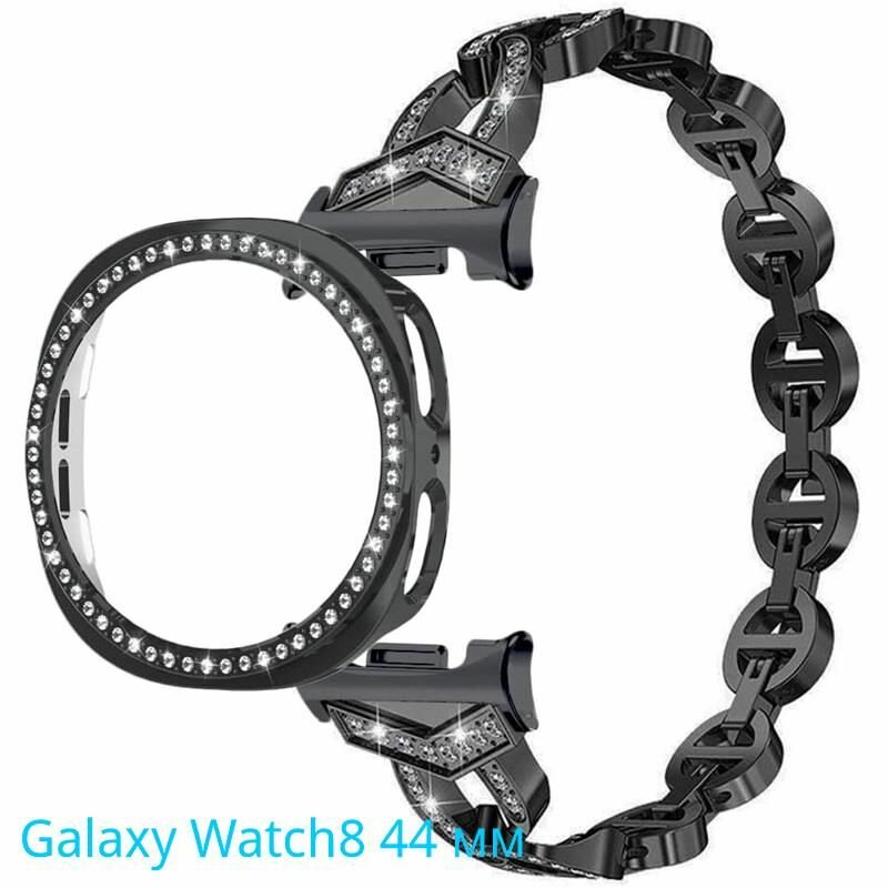 Женская ремешок для часов Samsung Galaxy Watch8 44 мм Бриллианты Браслет и защитная оболочка для самсунг галакси вотч 8 44mm