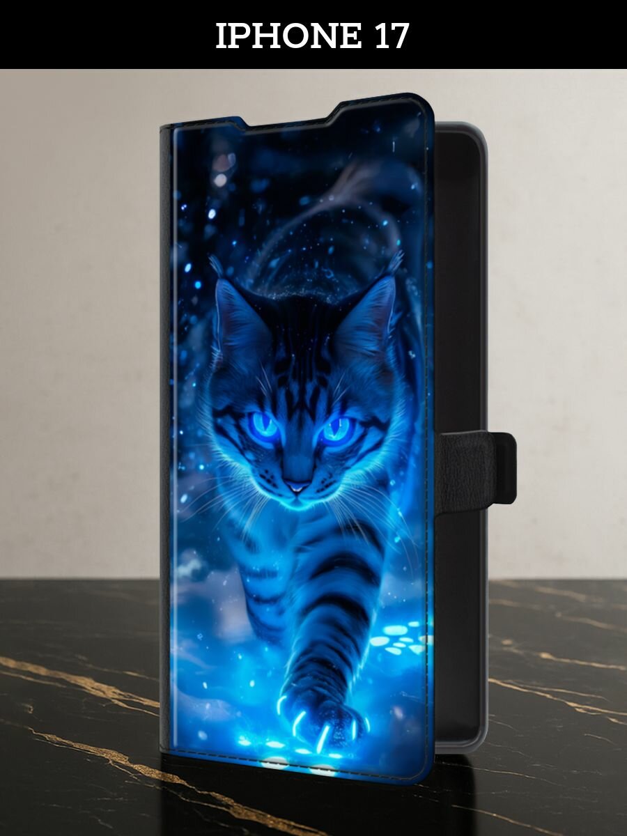 Чехол-книжка на iPhone 17 (Айфон 17) с картой кот