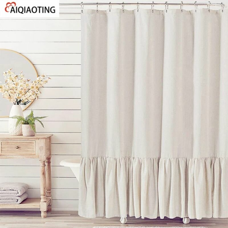 Льняная однотонная юбка с рюшами, занавеска для душа в ванной комнате