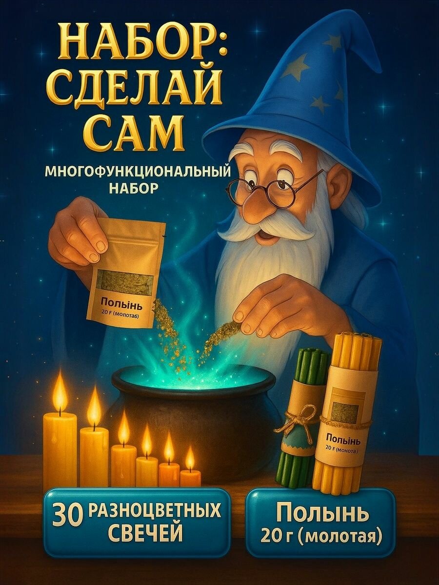 Набор разноцветных свечей и сушеной травы полыни сделай сам натуральные восковые свечки