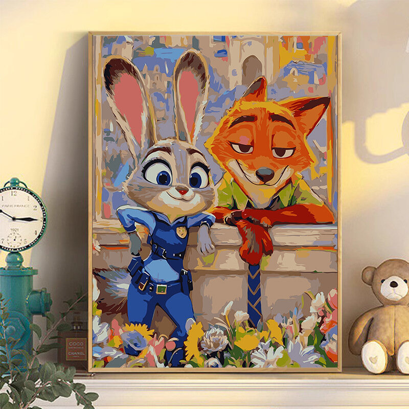 Цифровая масляная живопись Zootopia 2, DIY раскраска, аниме периферия, декоративная живопись, акриловая краска, простая ручная живопись