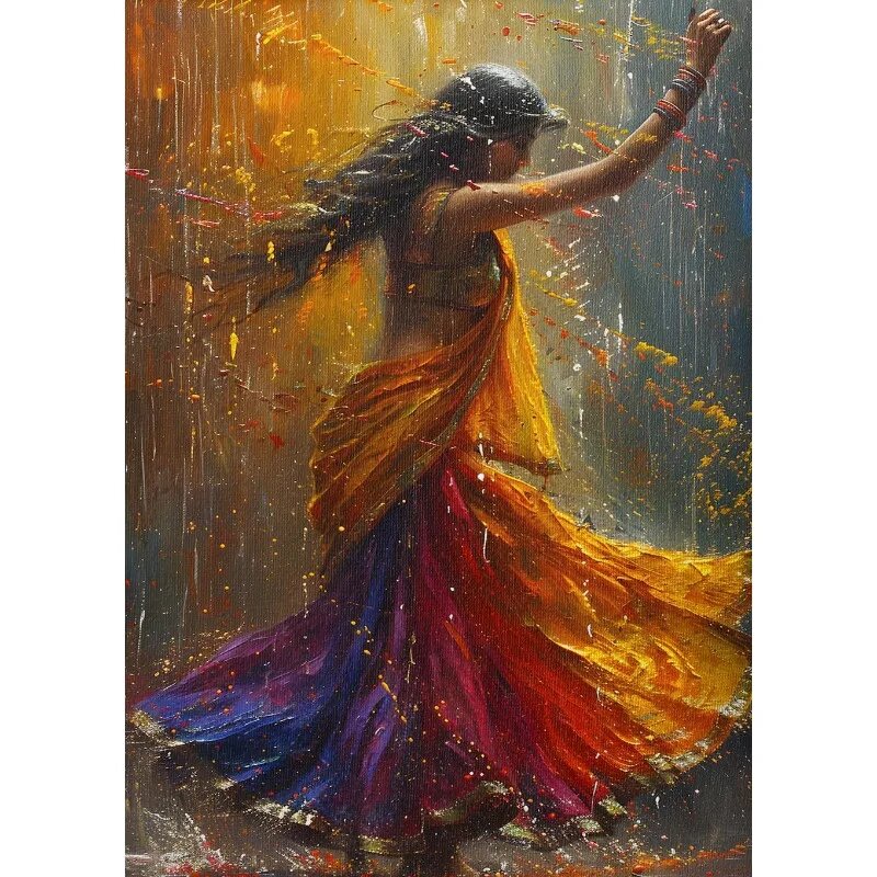 Картина на холсте "Индийская танцовщица в дожде", 50x70см, цвет 2
