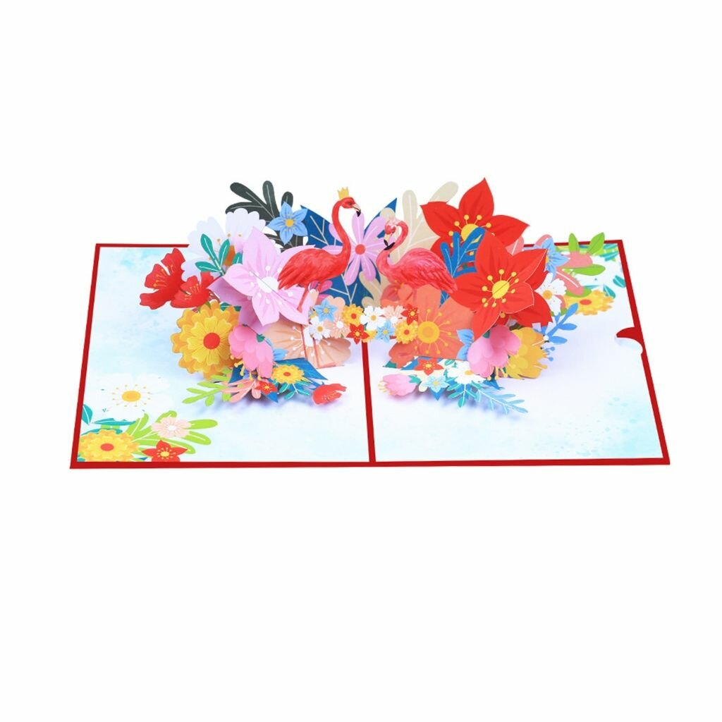 3D открытка "Фламинго с цветами", 1 комплект