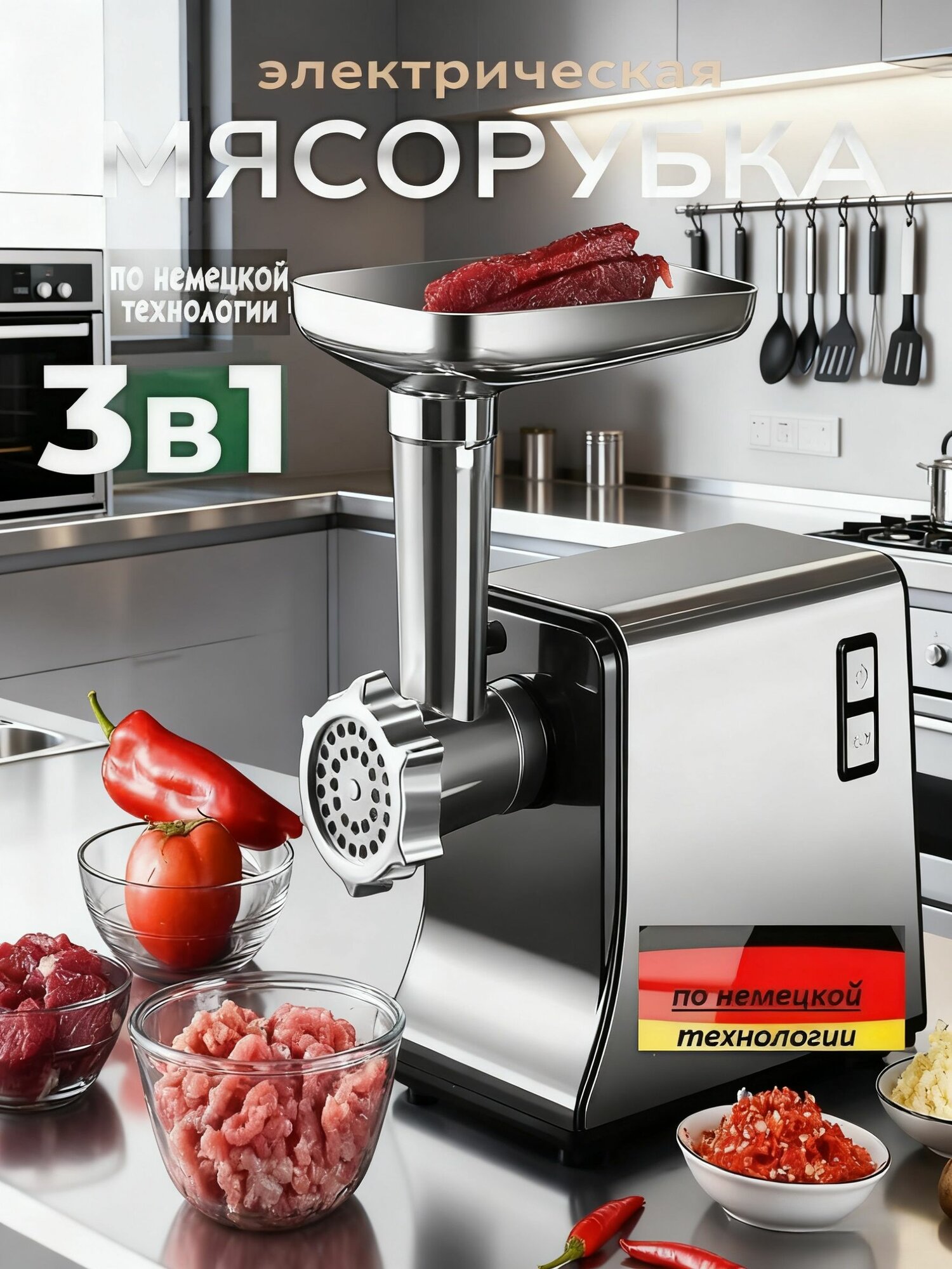 Bosch Электрическая мясорубка мощная с насадками для мяса и фарша